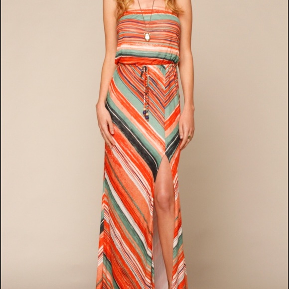 Ella Moss | Dresses | Nwt Ella Moss Sandstone Stripe Strapless Maxi As ...